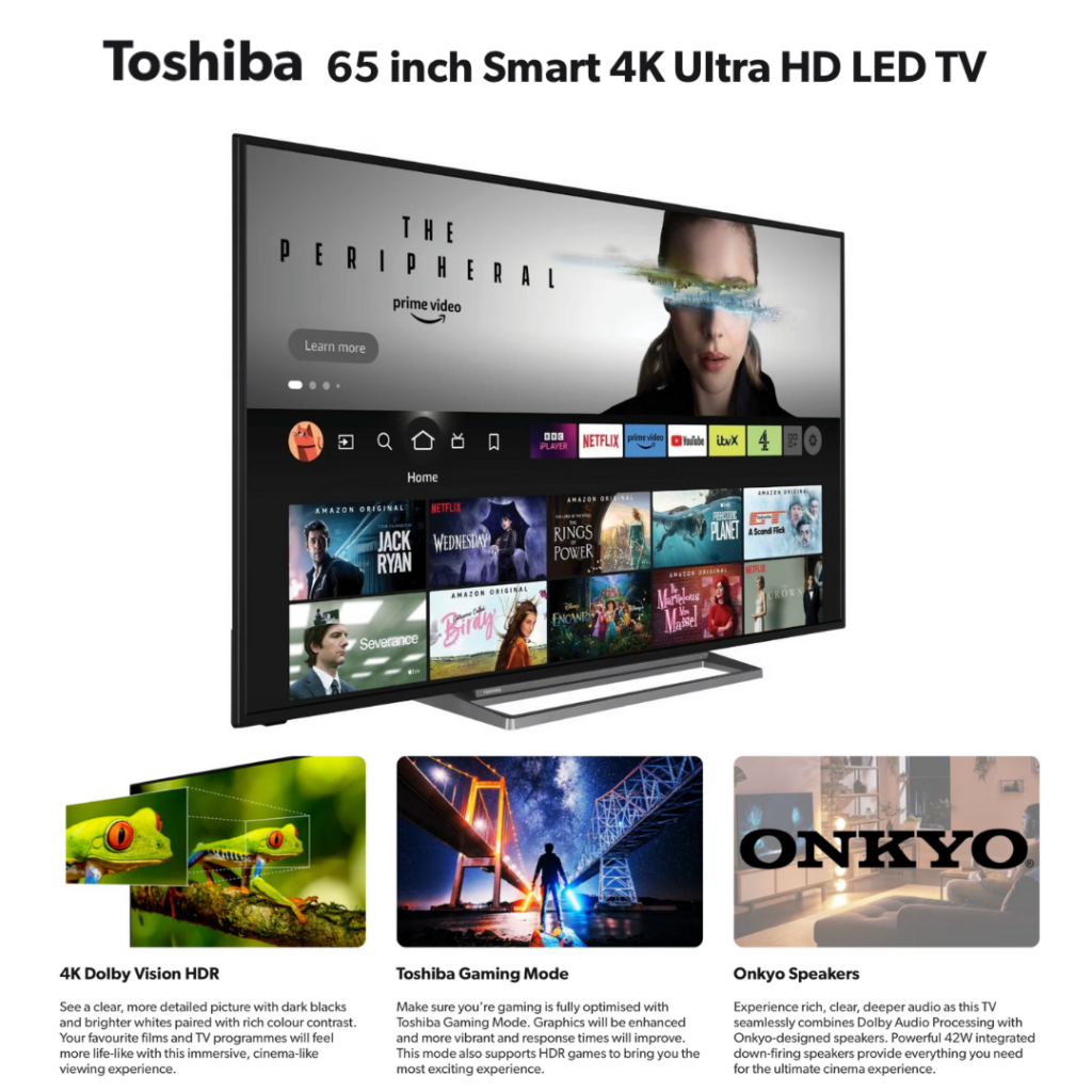 Toshiba 65 Inch 4K HDR Fire Smart TV with Dobly Atmos Sound