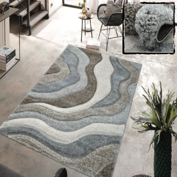 3D Ripple Silver/Beige Rug